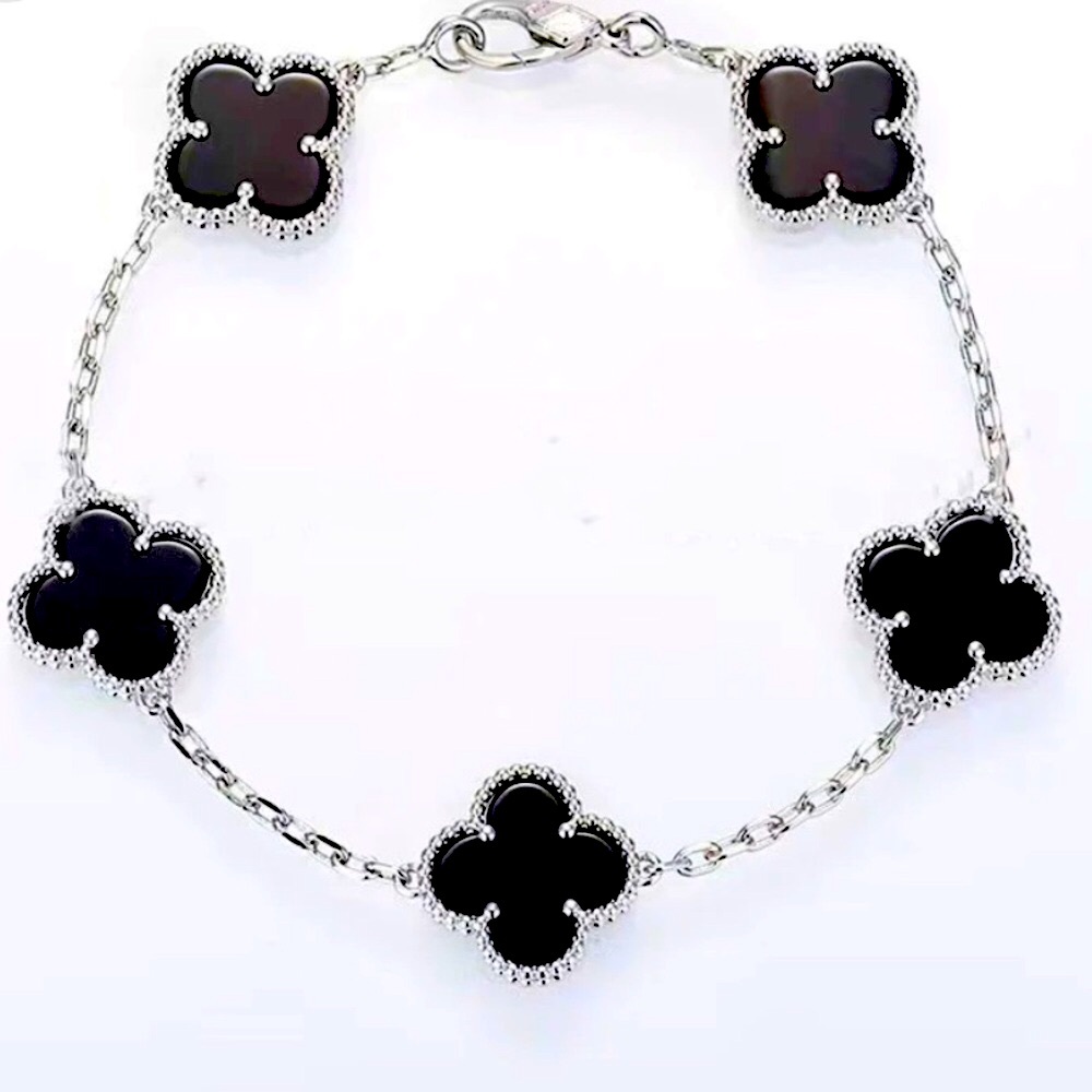 Jewelry | Black Onyx 5 Quatrefoil Clover Motif Bracelet | Poshmark